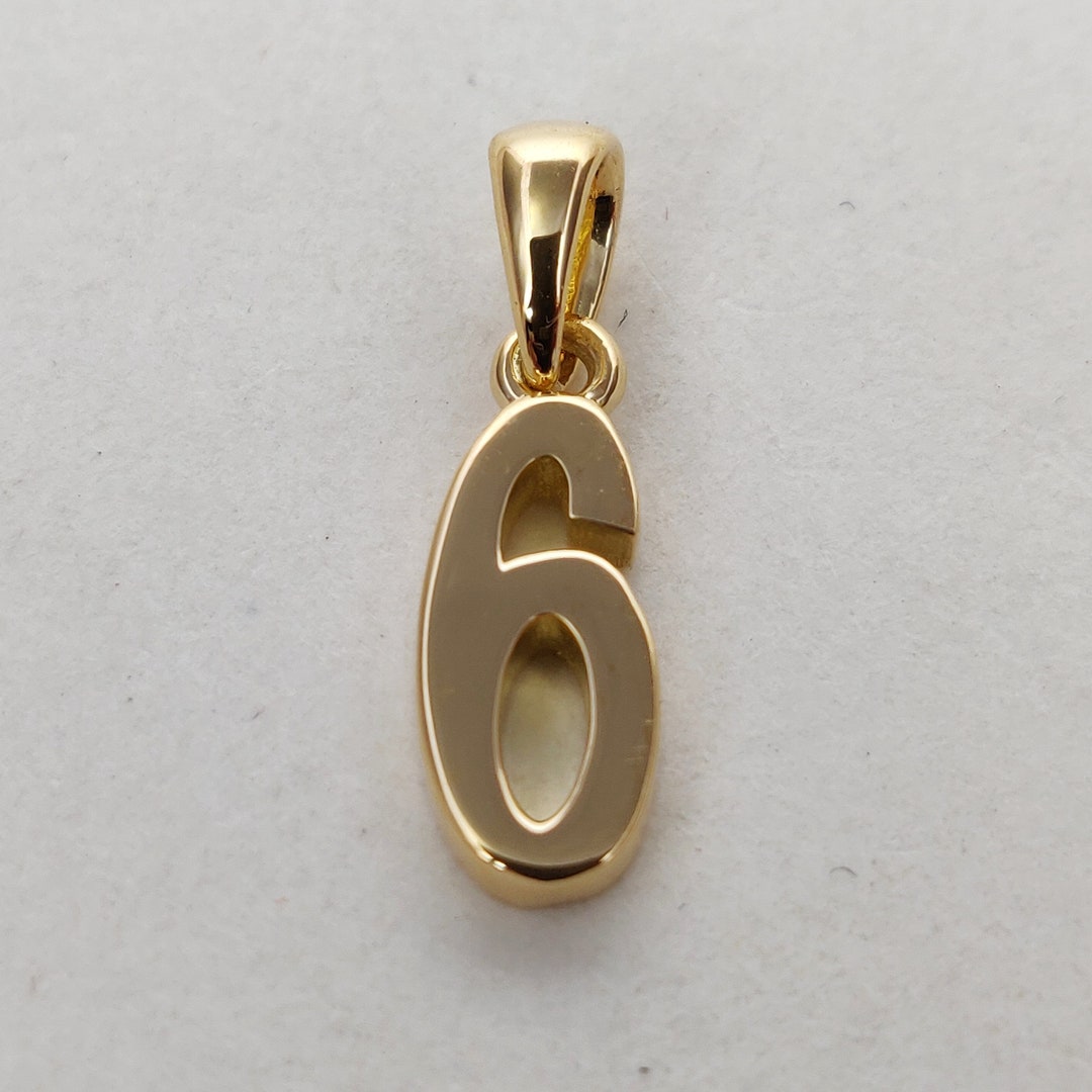 14K Solid Gold Charm Number 6 Pendant, 6 Number Pendant Necklace ...