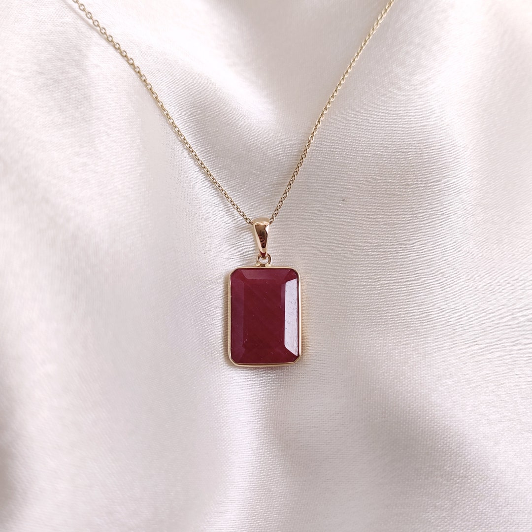 Natural Ruby Pendant, 14K Solid Gold Ruby Pendant, Bezel Ruby Pendant ...