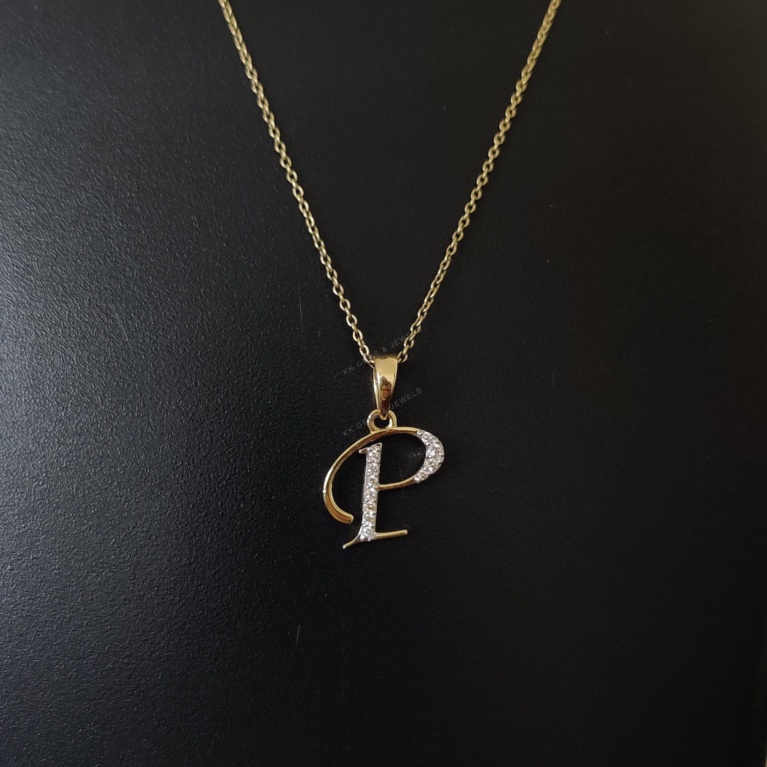 14K Gold Initial P Pendant, Solid Yellow Gold Initial P Charm Pendant ...