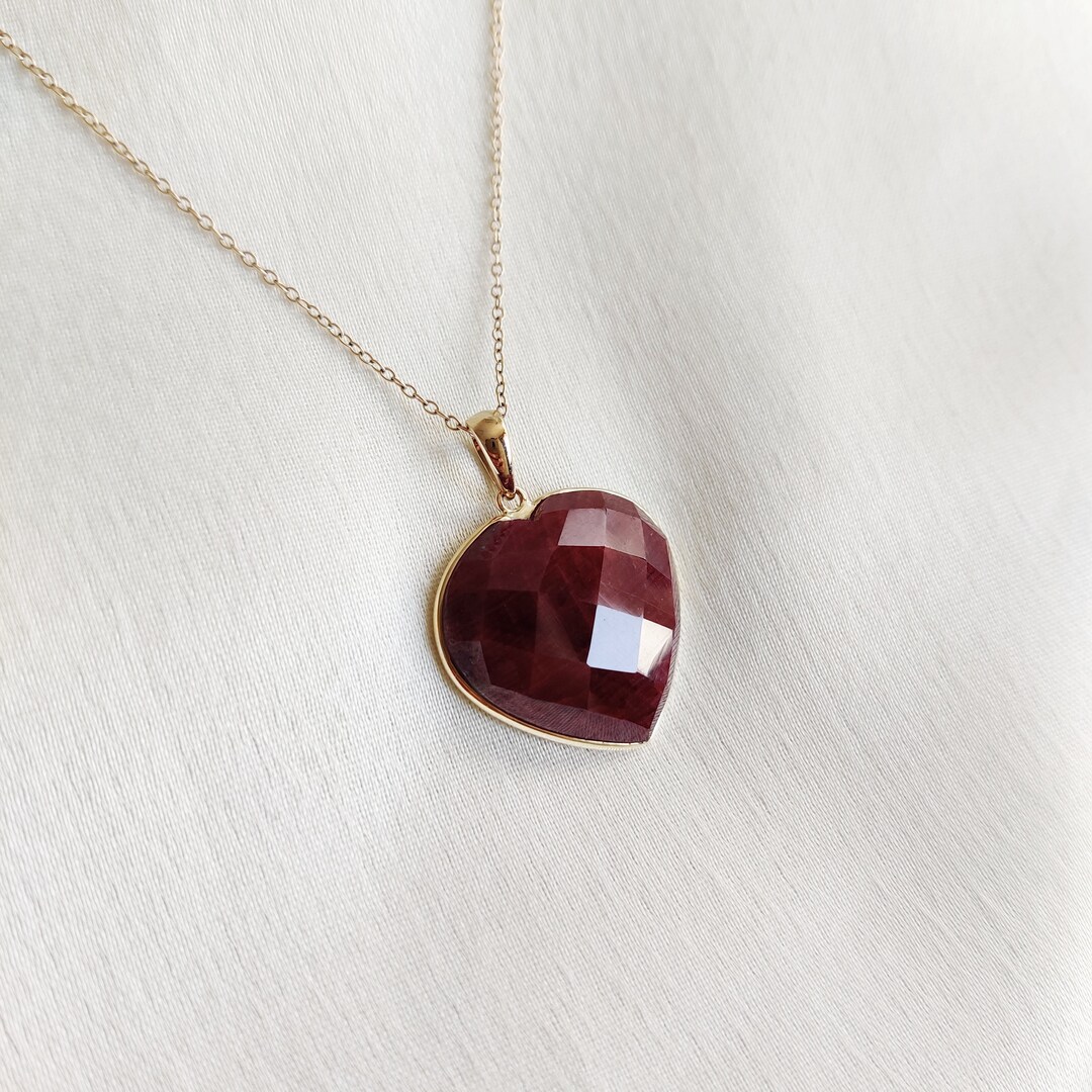 Natural Ruby Heart Pendant, 14K Solid Yellow Gold Pendant, Ruby Heart ...