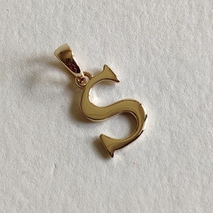14K Gold Initial S Pendant, Solid Yellow Gold Initial S Charm Pendant ...