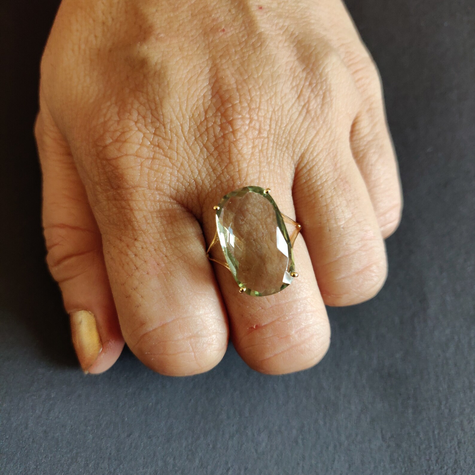 14K Yellow Solid Gold Gemstone Ring Natural Green Amethyst - Etsy