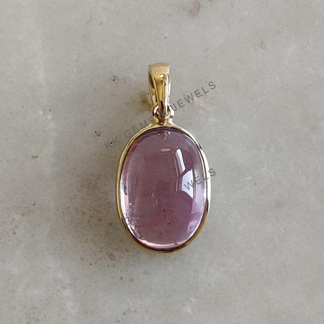 Natural Kunzite Pendant, 14K Solid Yellow Gold Kunzite Pendant, Bezel ...