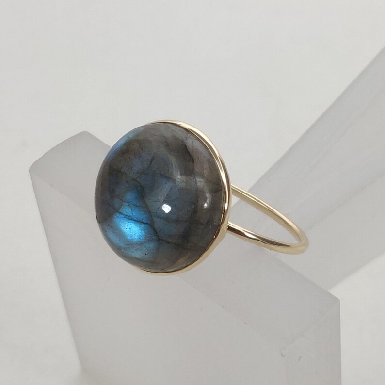Natural Labradorite Ring, 14K Solid Yellow Gold Bezel Ring, Round ...