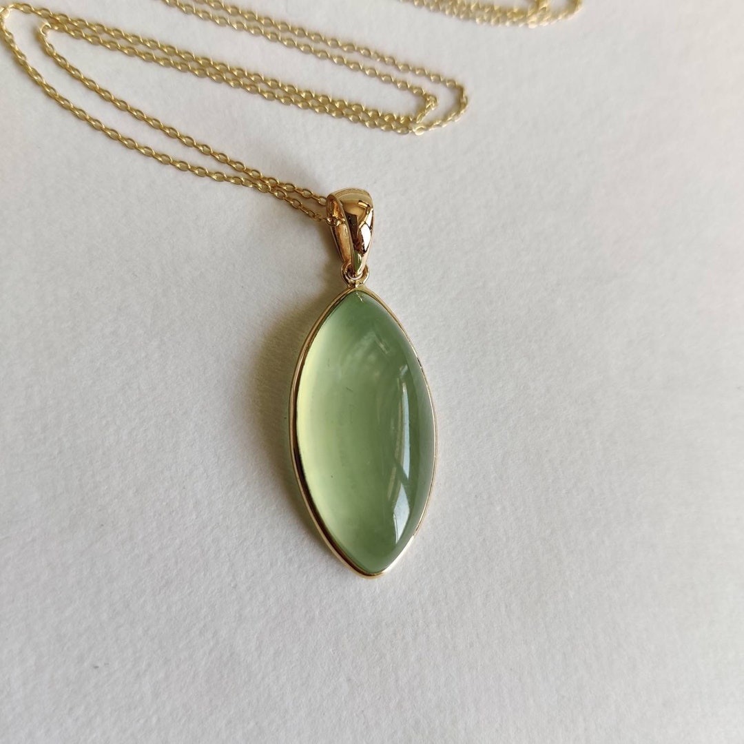 Natural Prehnite Pendant, 14K Solid Gold Prehnite Pendant, Solid Gold ...