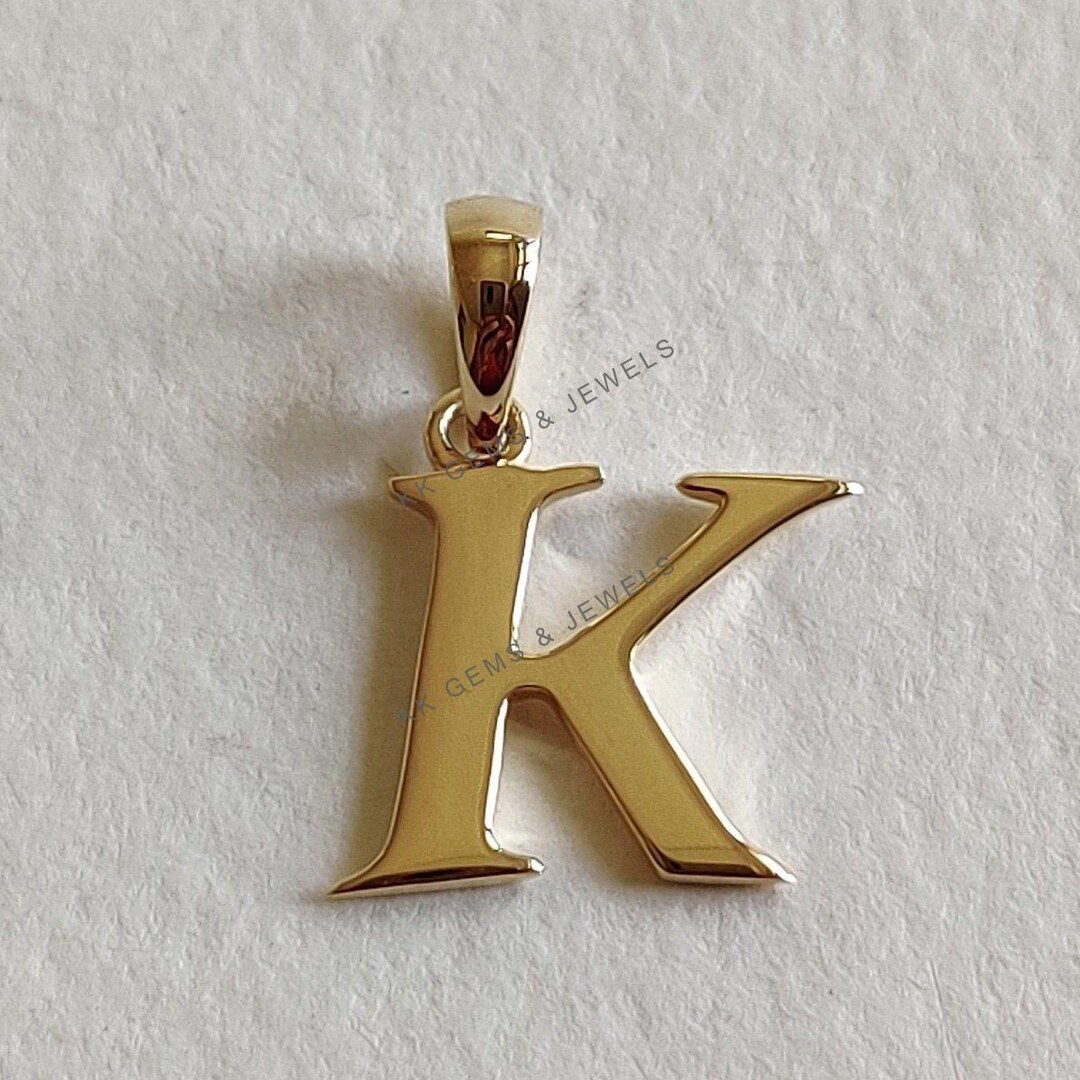 14K Gold Initial K Pendant, Solid Yellow Gold Initial K Charm Pendant ...