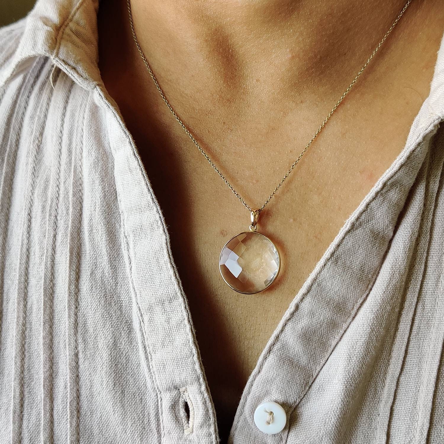 Natural Clear Quartz Pendant 14K Gold Clear Quartz Necklace - Etsy