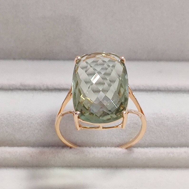 14K Yellow Solid Gold Gemstone Ring Natural Green Amethyst | Etsy