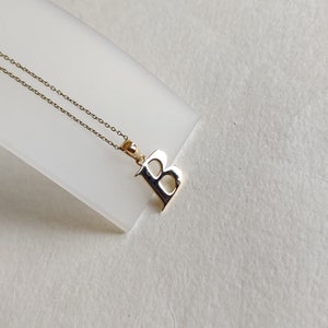 14K Gold Initial B Pendant, Solid Yellow Gold Initial B Charm Pendant ...