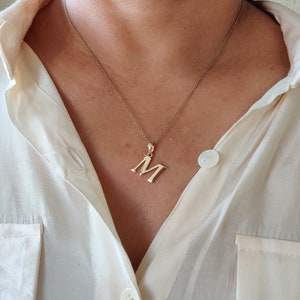 14K Gold Initial M Pendant, Solid Yellow Gold Initial M Charm Pendant ...