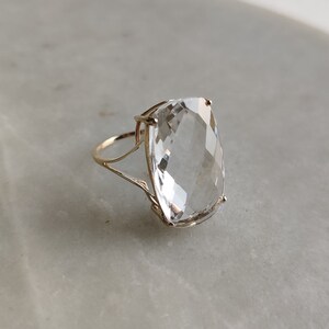 14K Yellow Solid Gold Clear Quartz Ring, Natural Crystal Quartz Ring ...