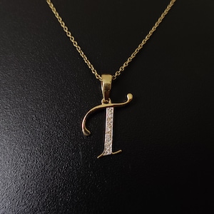 14K Gold Initial T Pendant, Solid Yellow Gold Initial T Charm Pendant ...