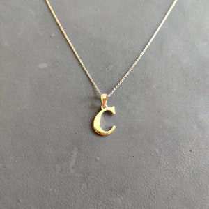 14K Gold Initial C Pendant, Solid Yellow Gold Initial C Charm Pendant ...
