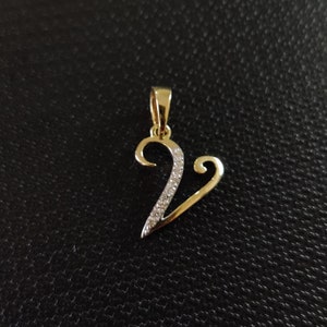 14K Gold Initial V Pendant, Solid Yellow Gold Initial V Charm Pendant ...