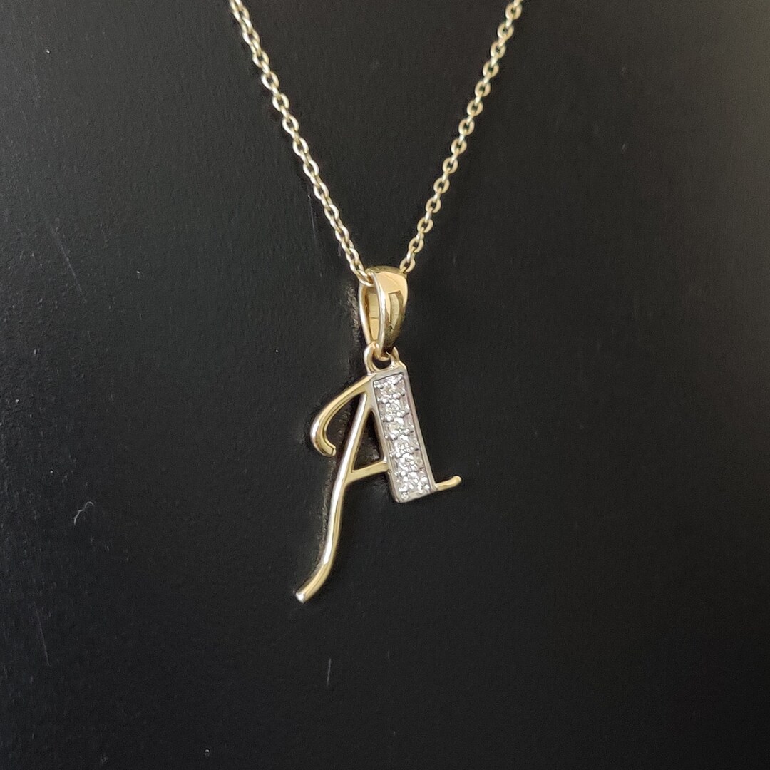 14K Gold Initial A Pendant, Solid Yellow Gold Initial A Charm Pendant ...