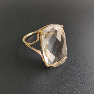 14K Yellow Solid Gold Clear Quartz Ring Natural Crystal - Etsy