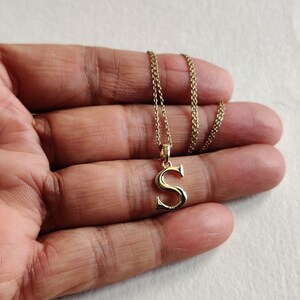 14K Gold Initial S Pendant, Solid Yellow Gold Initial S Charm Pendant ...