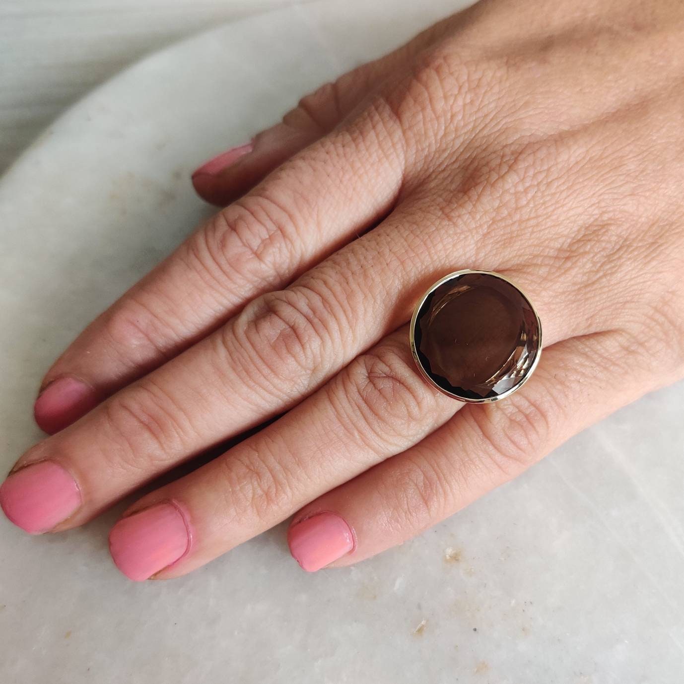 Natural Smoky Quartz Ring 14K Solid Gold Ring Smoky Quartz - Etsy