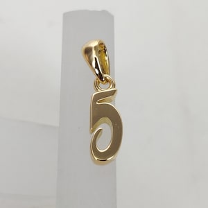 14K Solid Gold Charm Number 5 Pendant, 5 Number Pendant Necklace ...