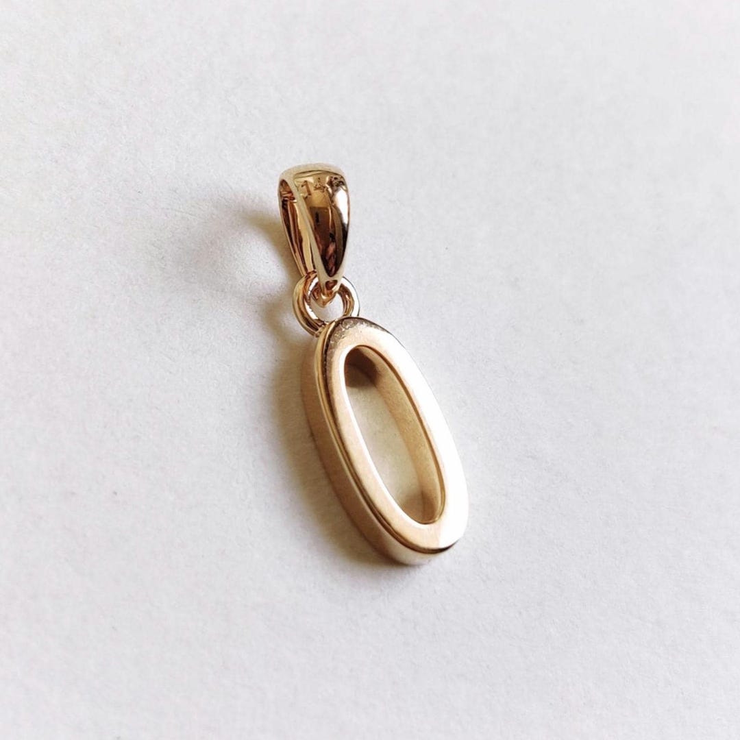 14K Solid Zero Number Pendant, Numerical Charm Pendant, Solid 14K Gold ...