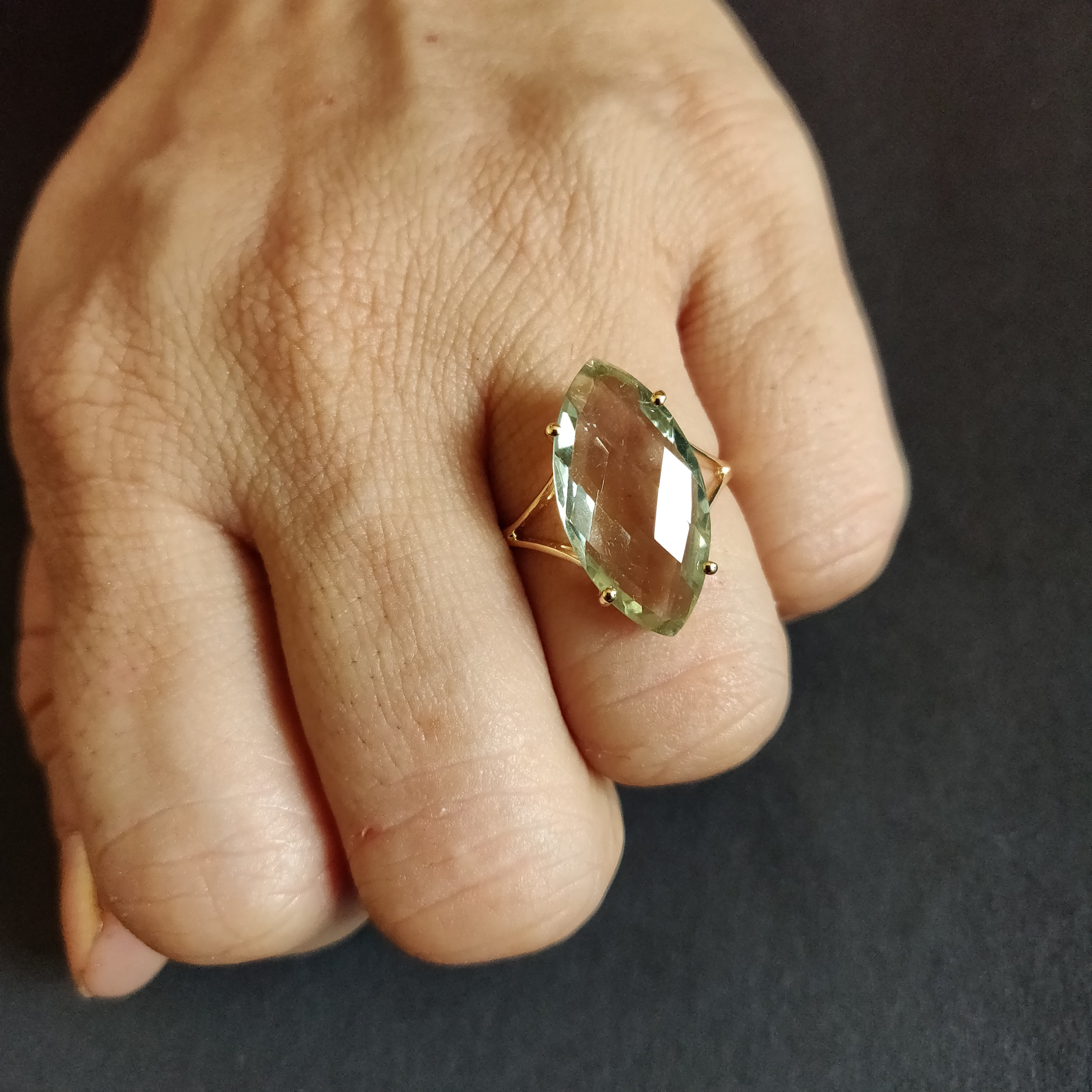 14K Yellow Solid Gold Gemstone Ring Natural Green Amethyst | Etsy