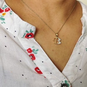 14K Gold Initial B Pendant, Solid Yellow Gold Initial B Charm Pendant ...