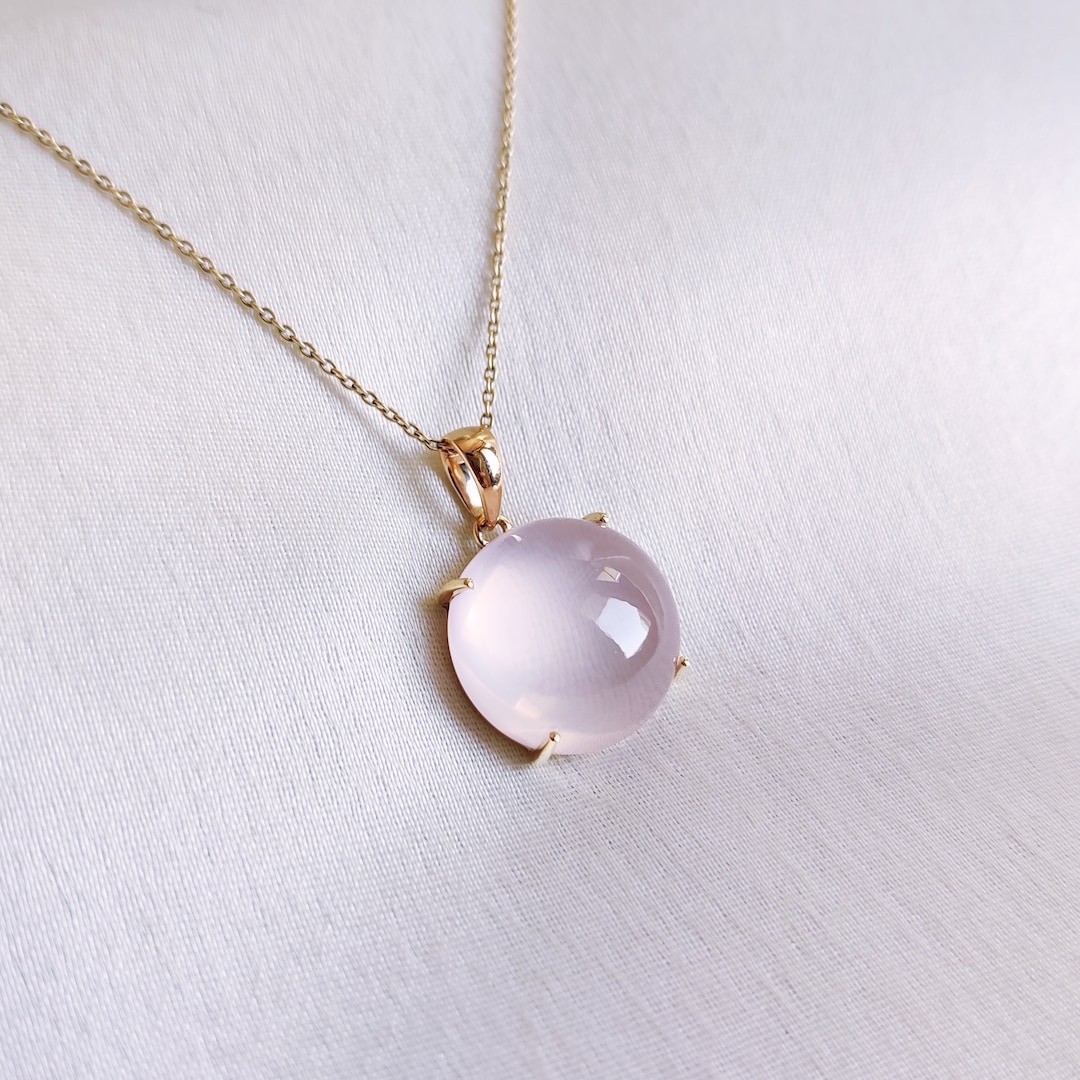 Natural Rose Quartz Pendant, 14K Solid Yellow Gold Rose Quartz Pendant ...