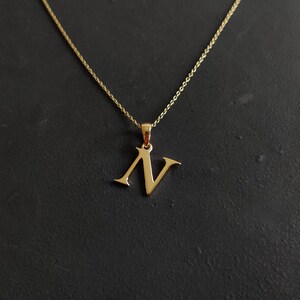 14K Gold Initial N Pendant, Solid Yellow Gold Initial N Charm Pendant ...