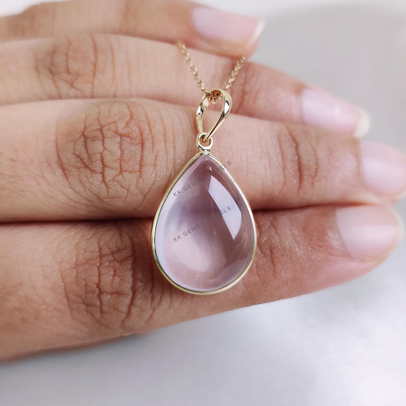 Natural Rose Quartz Pendant, 14K Solid Yellow Gold Rose Quartz Pendant ...