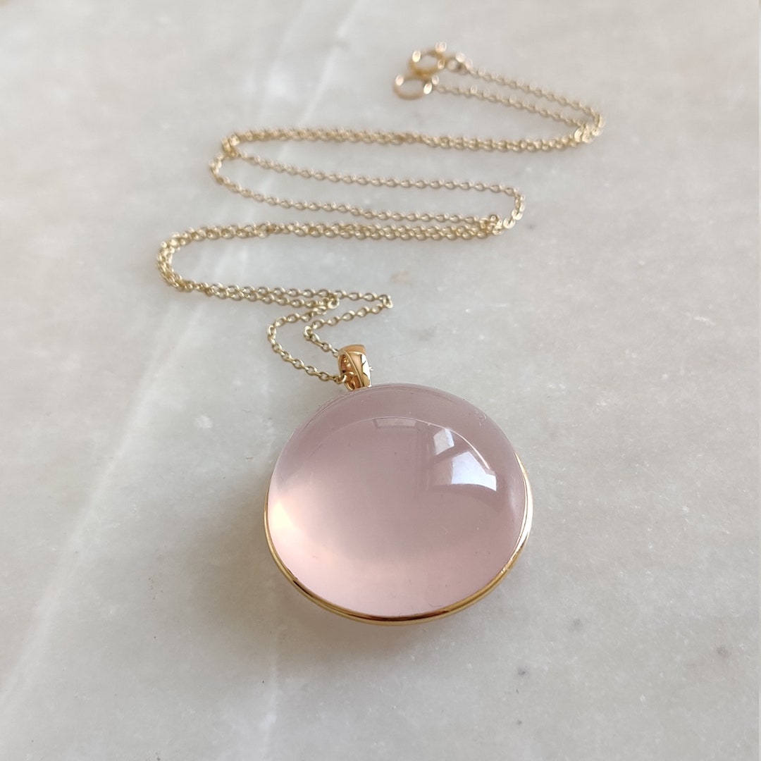 Natural Rose Quartz Pendant, 14K Solid Yellow Gold Rose Quartz Pendant ...
