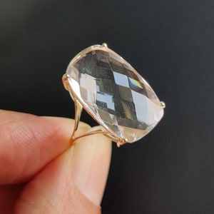 14K Yellow Solid Gold Clear Quartz Ring Natural Crystal - Etsy