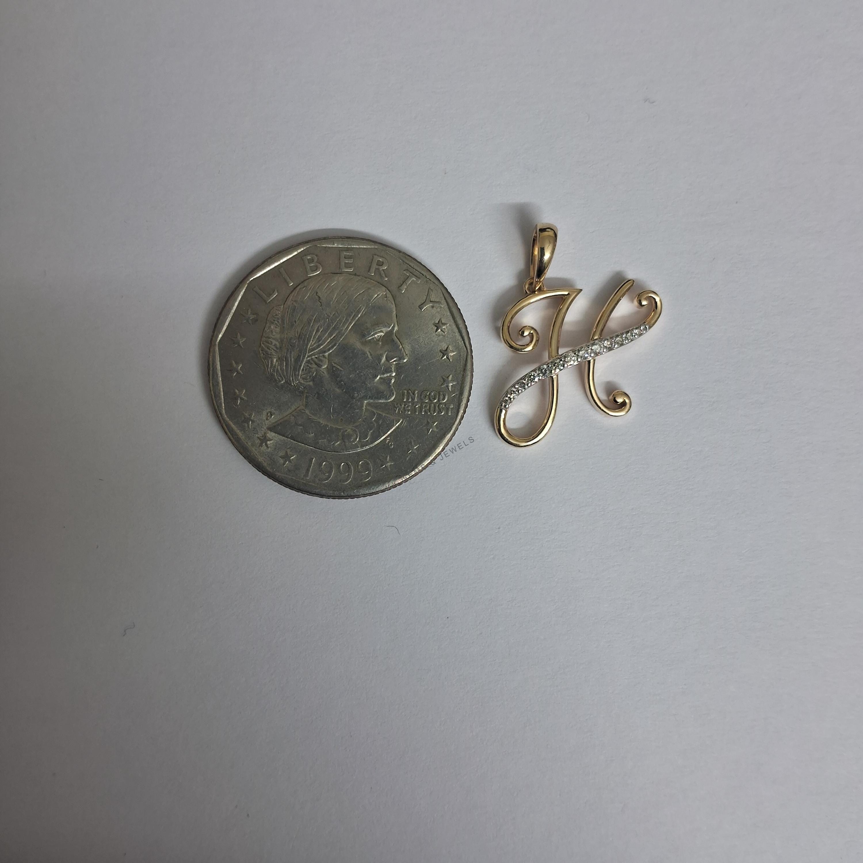 14K Gold Initial H Pendant, Solid Yellow Gold Initial H 14K Gold Initial H Pendant, Solid Yellow Gold Initial H