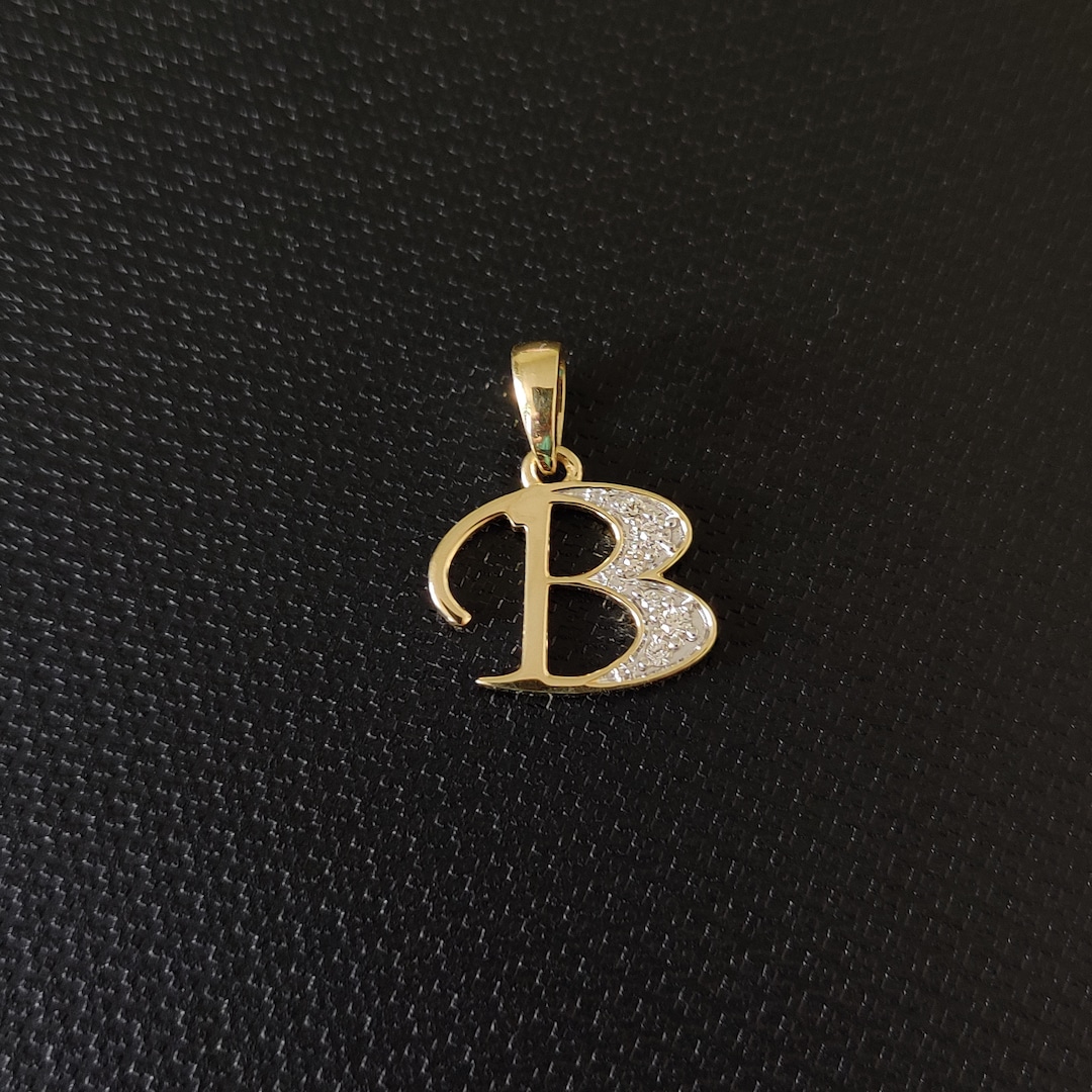 14K Gold Initial B Pendant, Solid Yellow Gold Initial B Charm Pendant ...