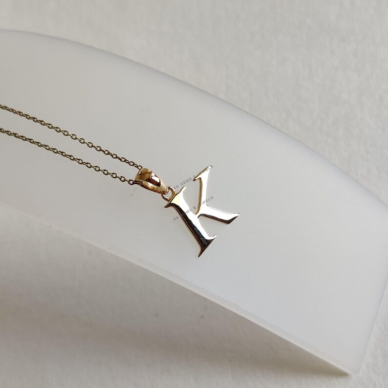 14K Solid Gold Initial K Pendant - Letter Charm - Etsy