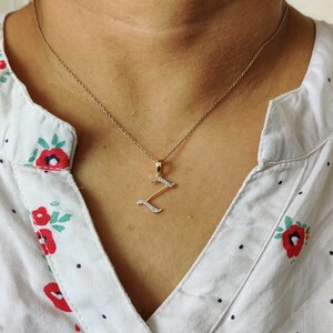 14K Gold Initial Z Pendant, Solid Yellow Gold Initial Z Charm Pendant ...
