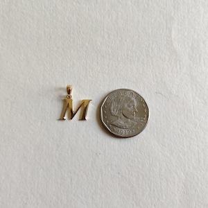 14K Gold Initial M Pendant, Solid Yellow Gold Initial M Charm Pendant ...
