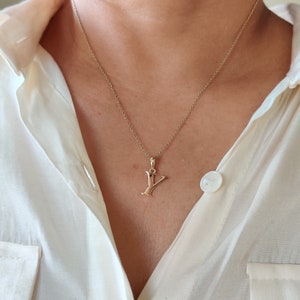 14K Gold Initial Y Pendant, Solid Yellow Gold Initial Y Charm Pendant ...