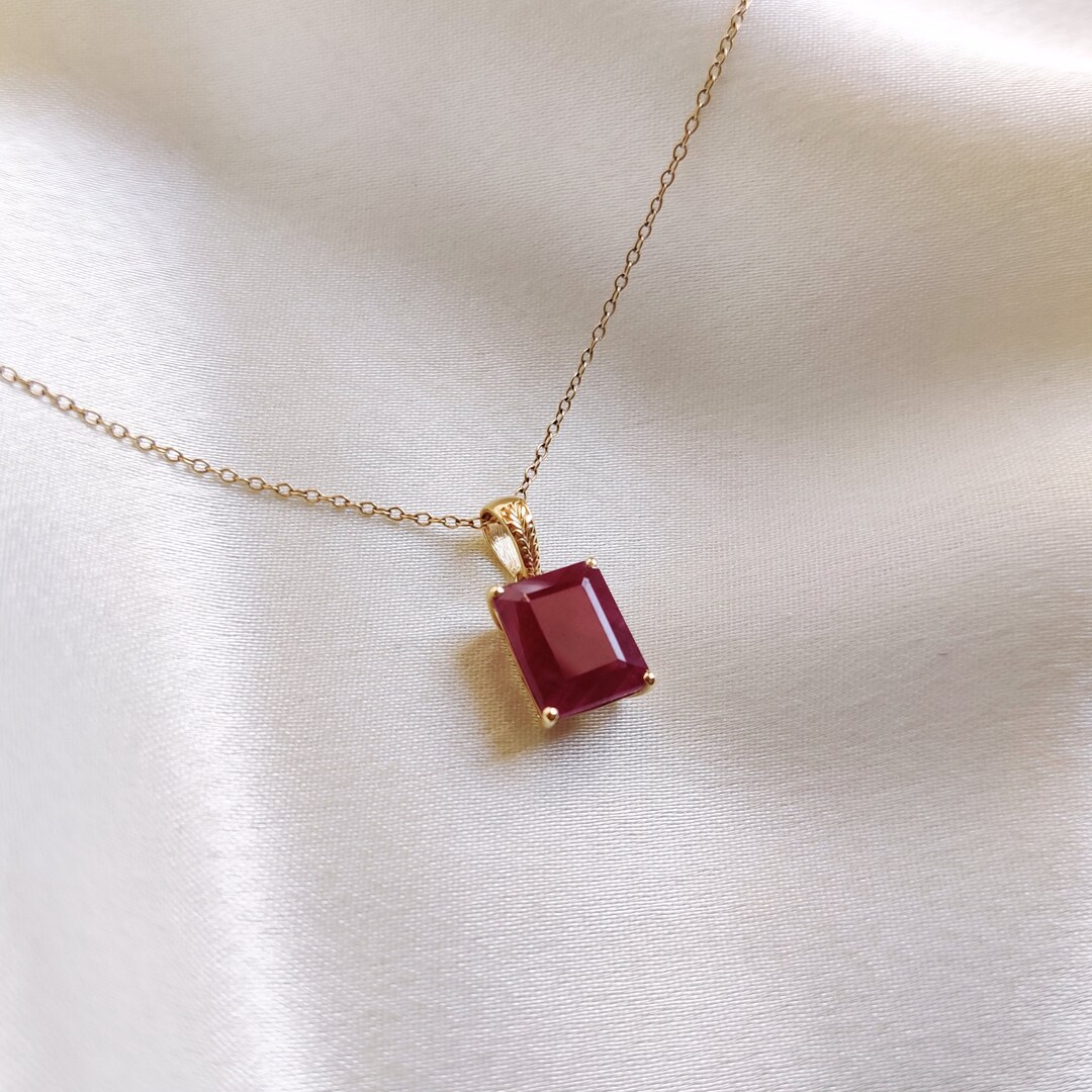 Natural Ruby Pendant, 14K Solid Yellow Gold Ruby Pendant, July ...