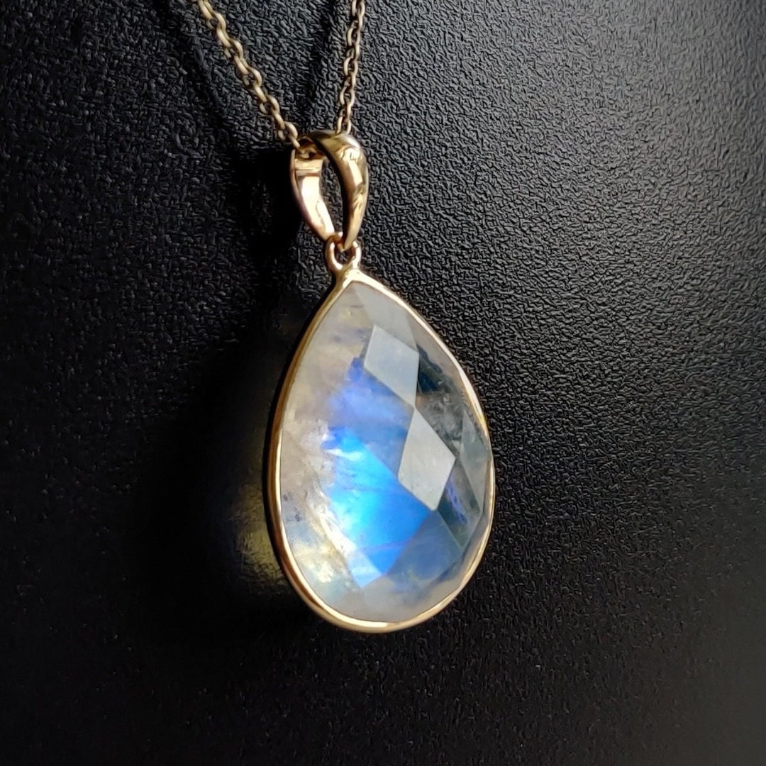 14K Gold Moonstone Pendant, Natural Moonstone Pendant, 14K Solid Yellow ...