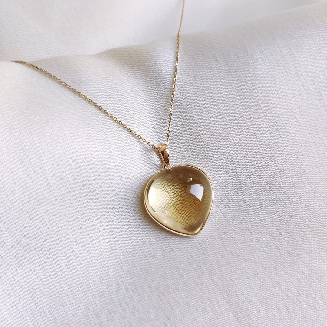 Natural Citrine Heart Pendant, 14K Solid Yellow Gold Citrine Pendant ...