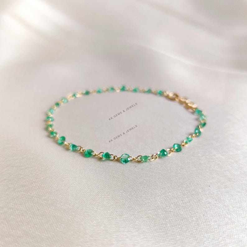 14K Solid Gold Natural Emerald Bracelet, May Birthstone Jewelry - Etsy