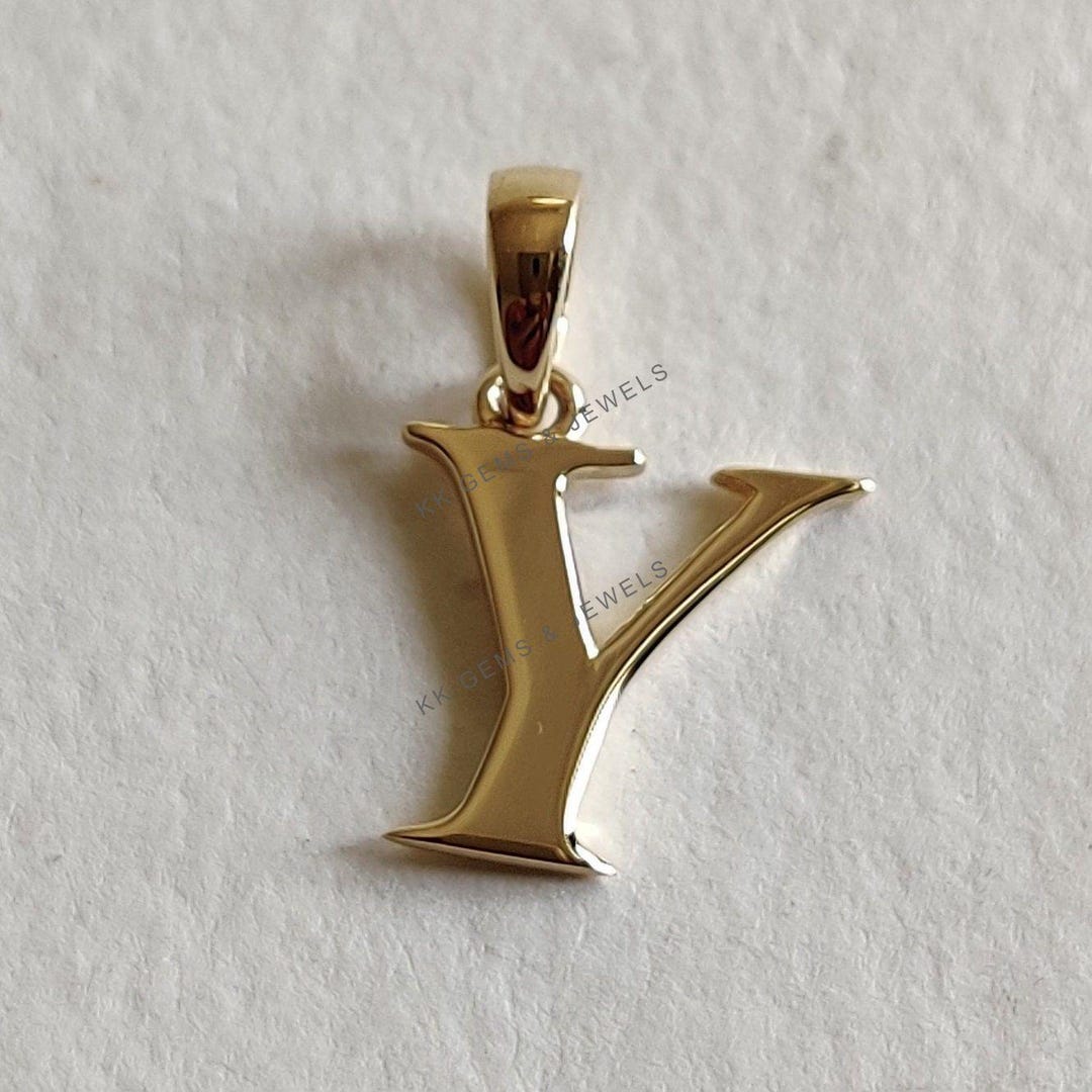 14K Solid Yellow Gold Initial Y Pendant, Alphabet Charm Pendant - Etsy