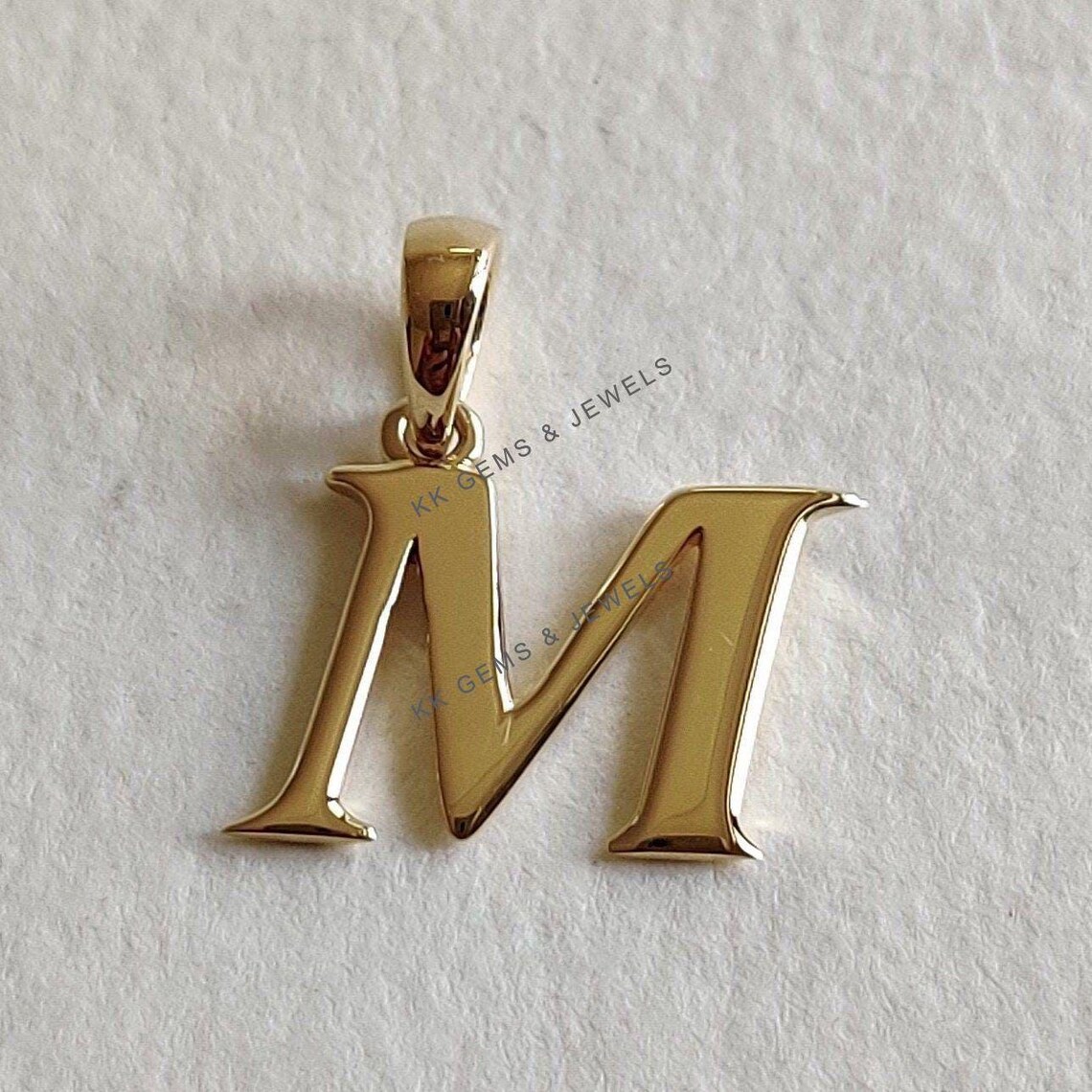 14K Solid Yellow Gold Initial M Pendant, Particular Charm - Etsy