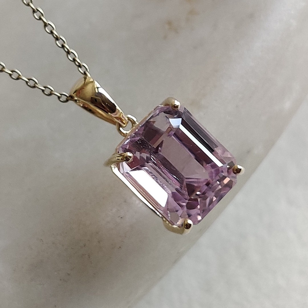 Natural Kunzite Pendant, 14K Solid Yellow Gold Kunzite Prong Pendant ...