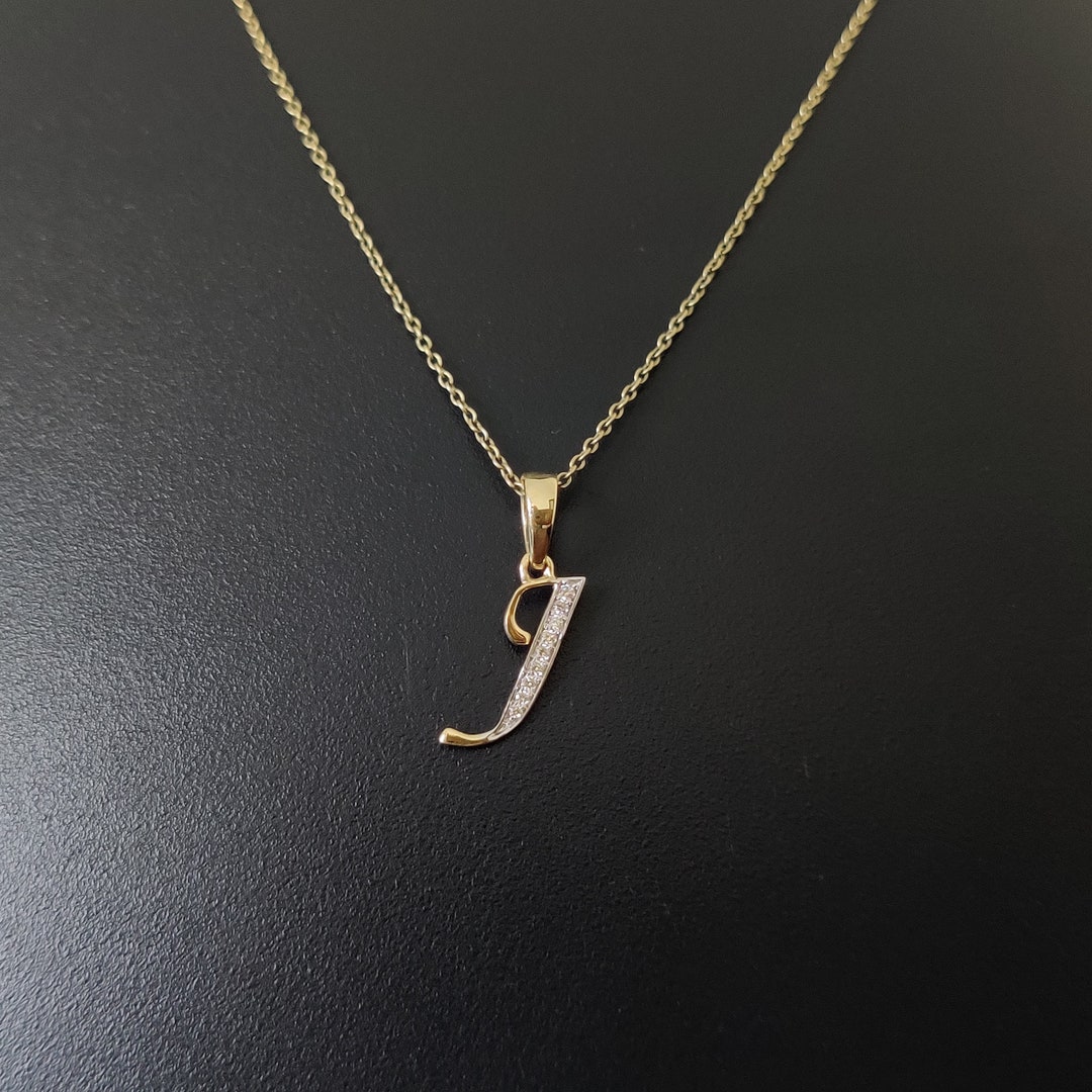14K Gold Initial J Pendant, Solid Yellow Gold Initial J Charm Pendant ...