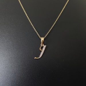 14K Gold Initial J Pendant, Solid Yellow Gold Initial J Charm Pendant ...