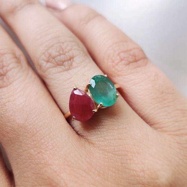 Ruby Emerald Ring - Etsy