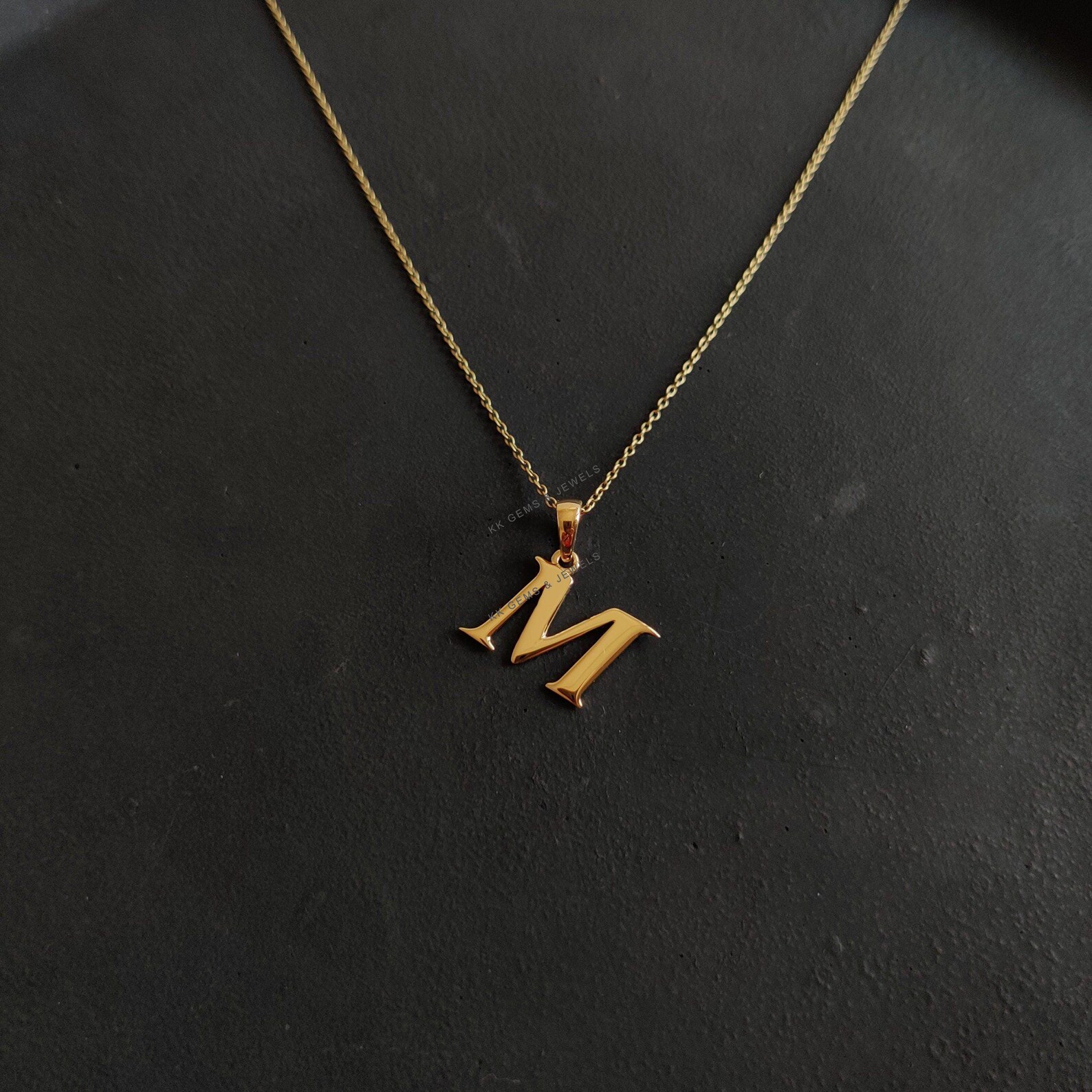 14K Solid Yellow Gold Initial M Pendant, Particular Charm - Etsy