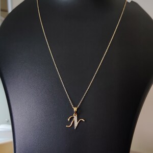14K Gold Initial N Pendant, Solid Yellow Gold Initial N Charm Pendant ...
