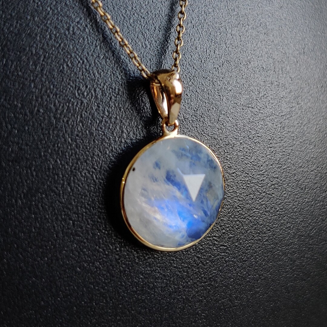 14K Gold Moonstone Pendant, Natural Moonstone Pendant, 14K Solid Yellow ...